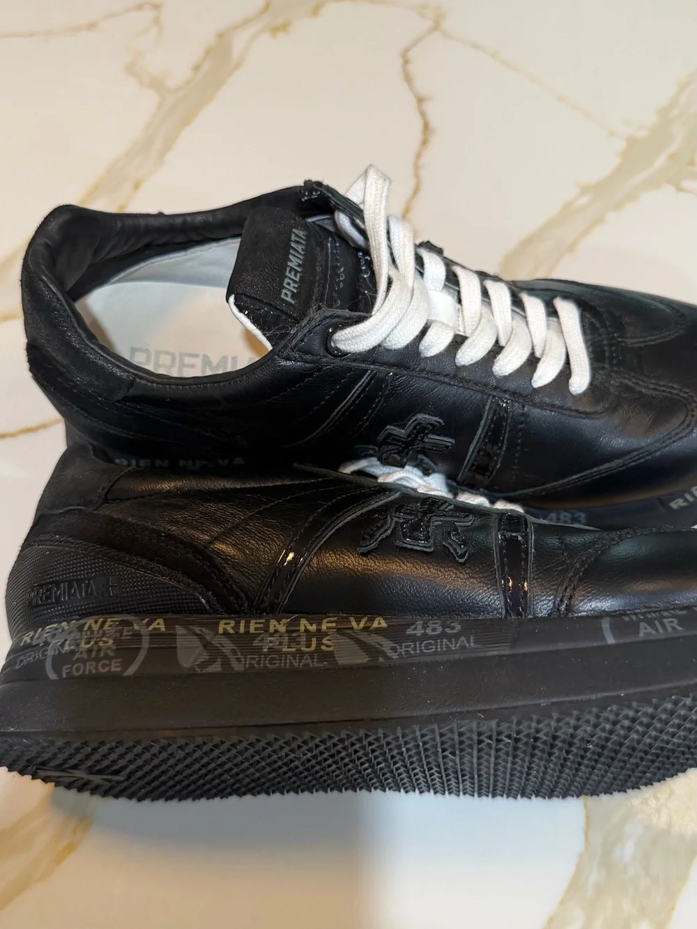 Premiata | Shoes | Womans Premiata 483 Original Black Leather Sneakers ...